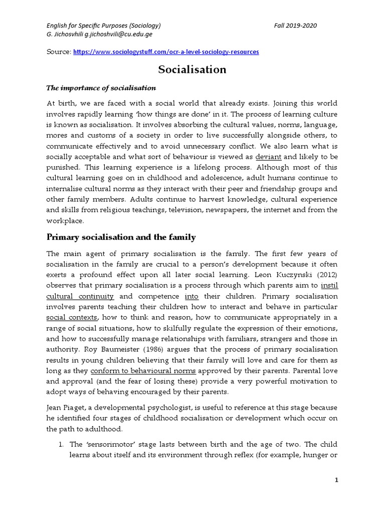 Primary and Secondary Socialisation | PDF