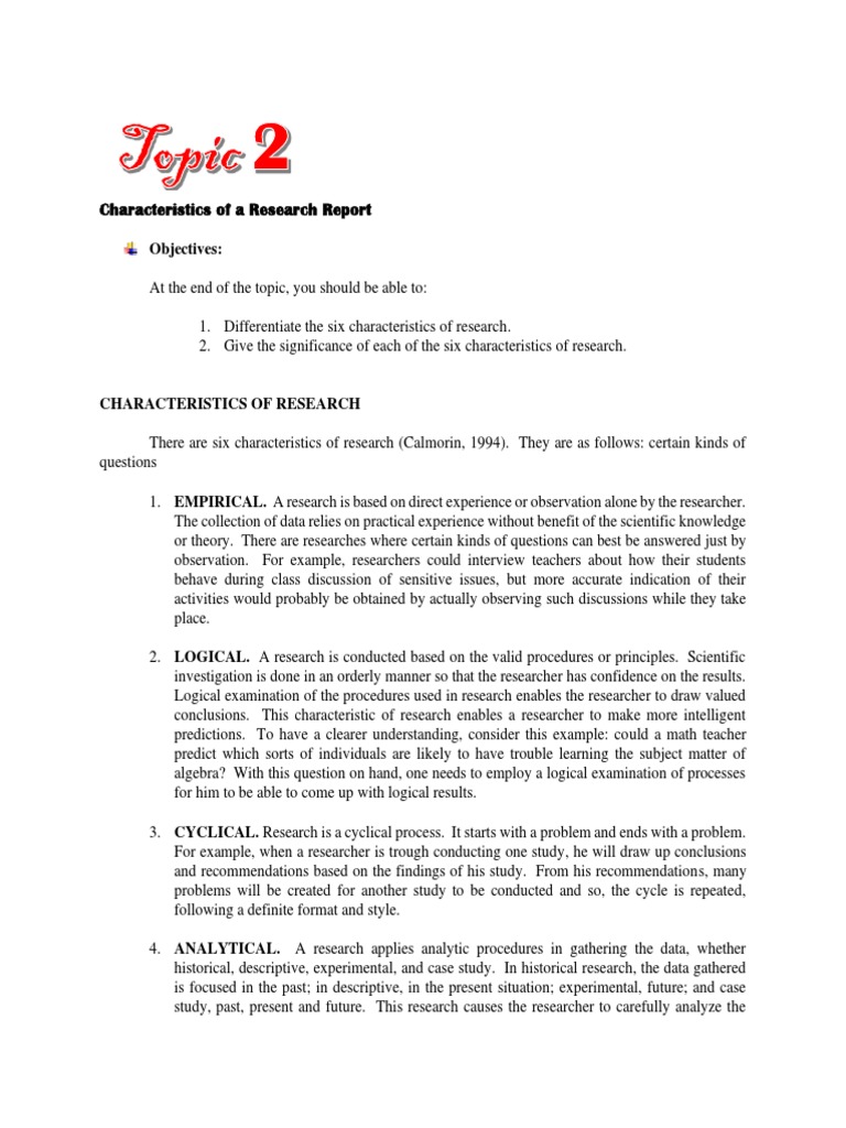 Topic 2. Characteristics of A Research Report | PDF | Teaching Method ...