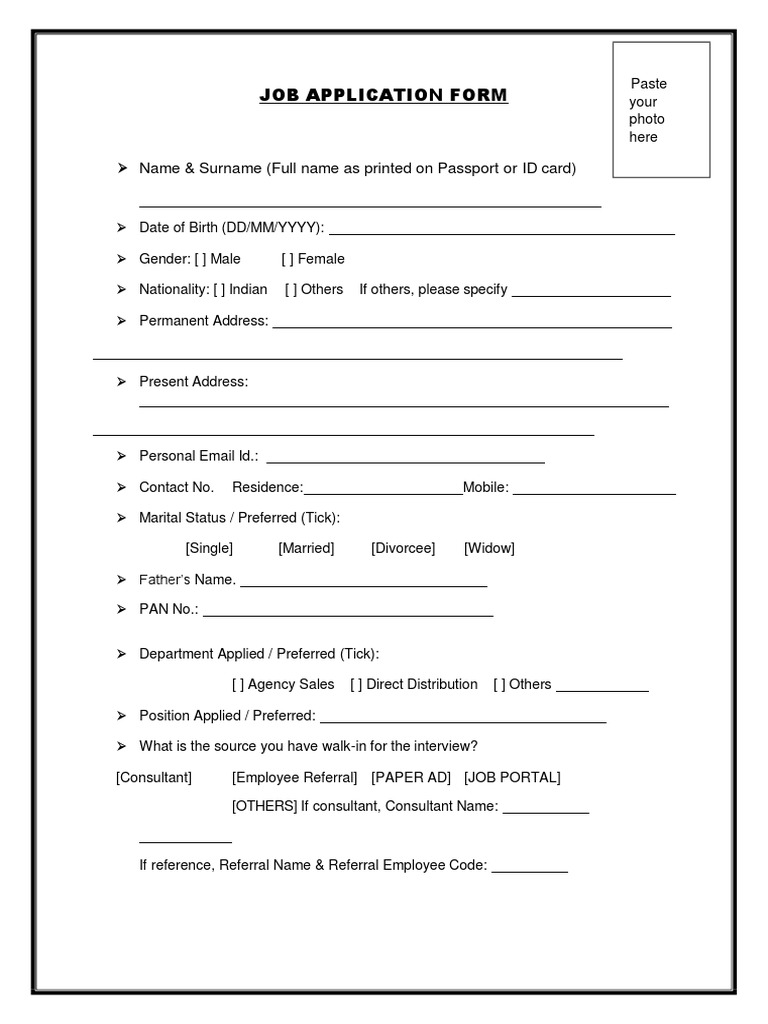 Job Application Form | PDF | Employment | Business