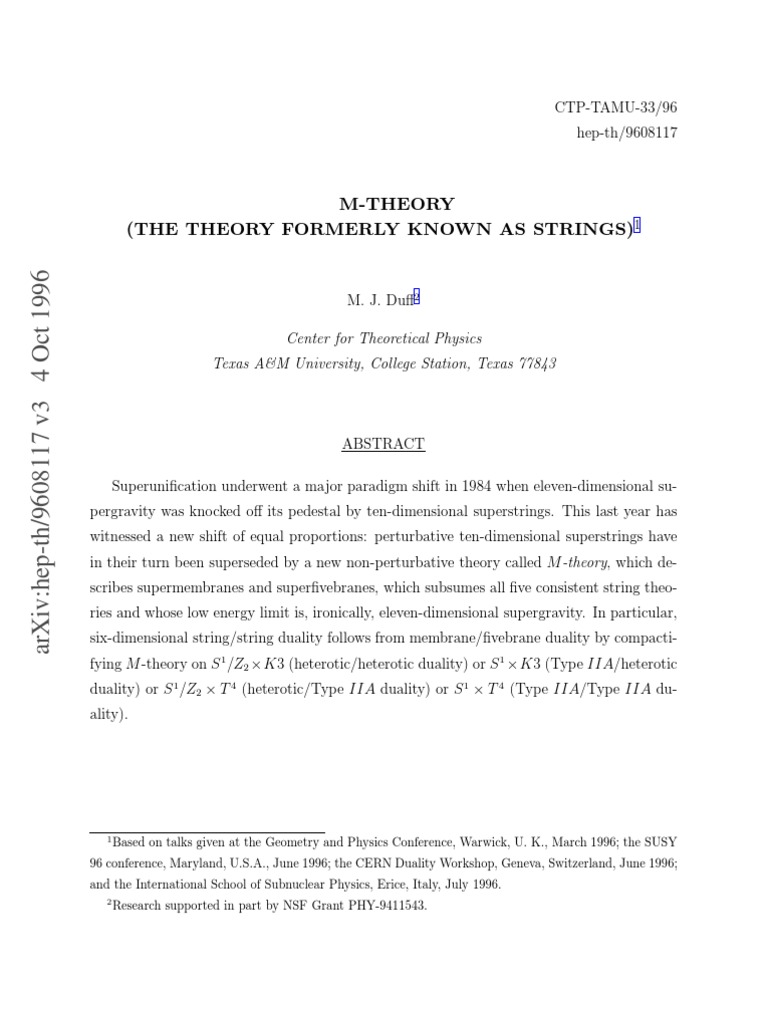 M. J. Duff - M-Theory | PDF | String Theory | Theories Of Gravitation
