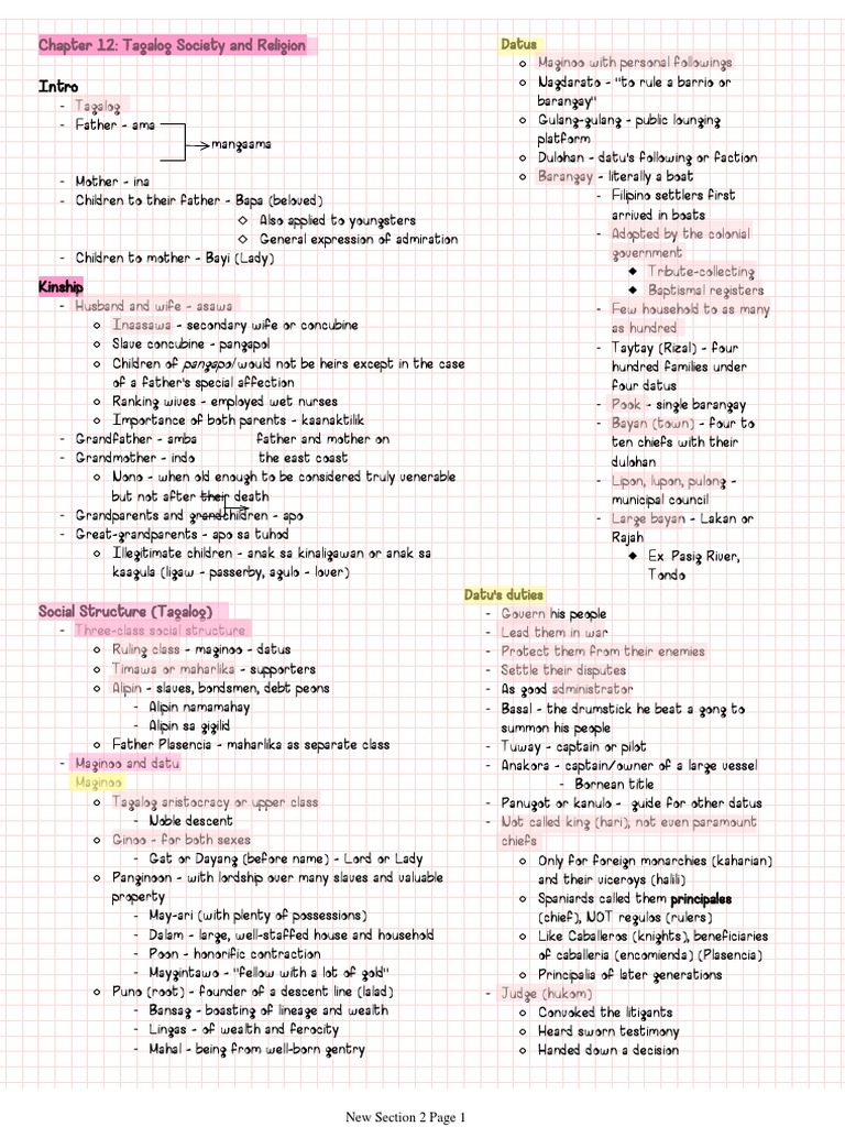 Chapter 12 Tagalog Society and Religion Notes | PDF | Burial | Social ...