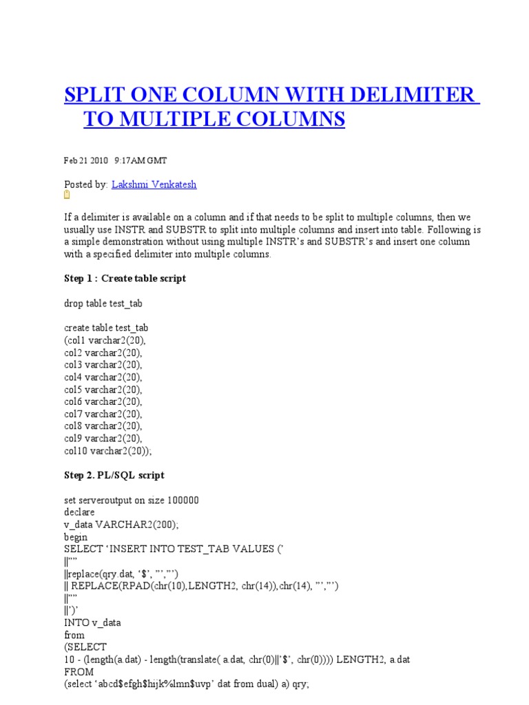 Split One Column With Delimiter To Multiple Columns Pdf
