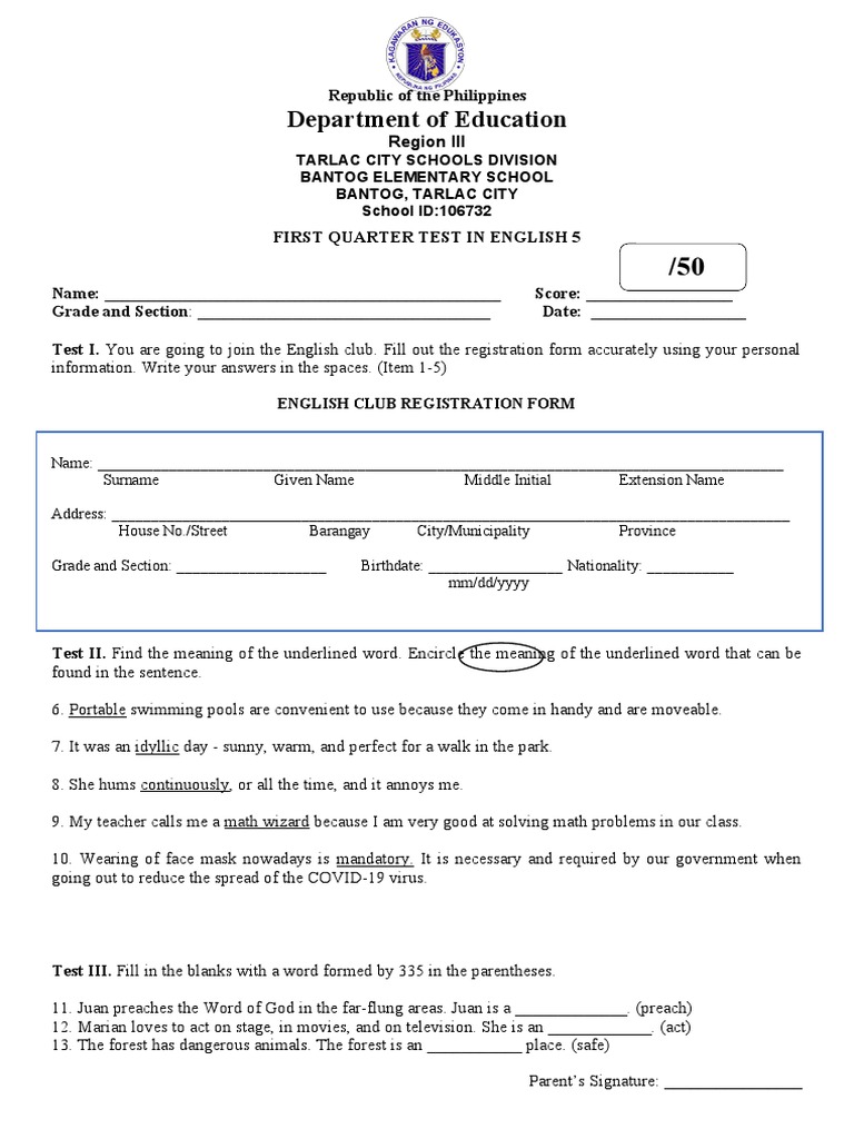 Grade 5 Q1 English | PDF | Linguistics