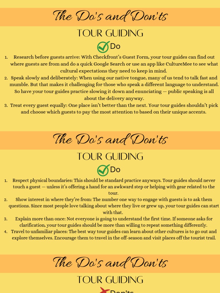 Do's and Don'ts in Tour Guiding | PDF | Human Communication | Communication