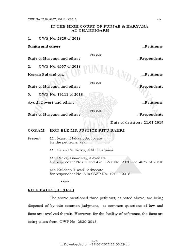 CWP 2820 2018 21 01 2019 Final Order | PDF | Supreme Court Of The ...