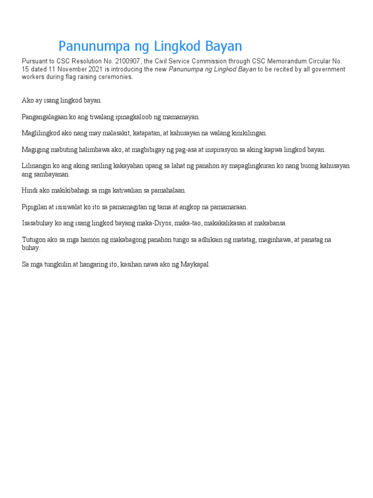 Panunumpa NG Lingkod Bayan | PDF