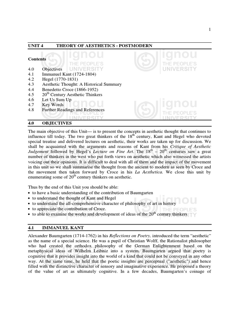 Unit 4 | PDF | Immanuel Kant | Aesthetics