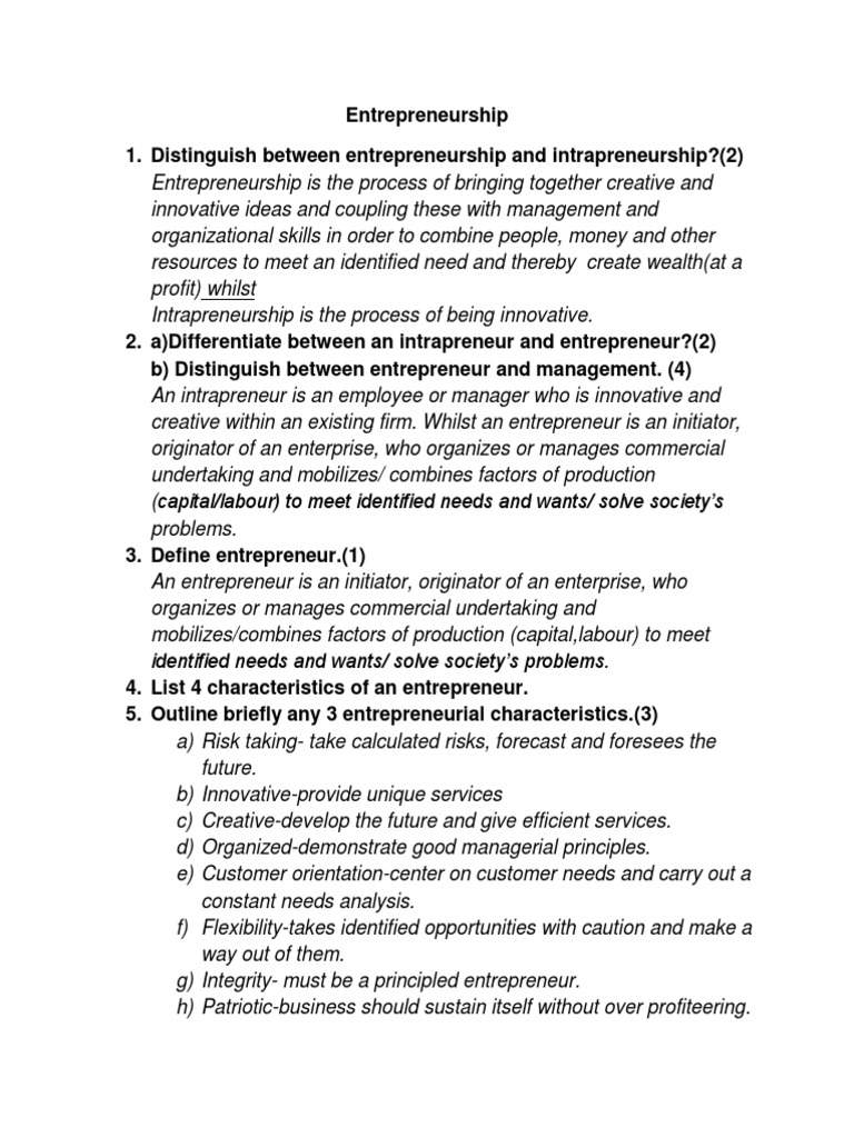 ESD Question and Answer-1 | PDF | Entrepreneurship | Marketing