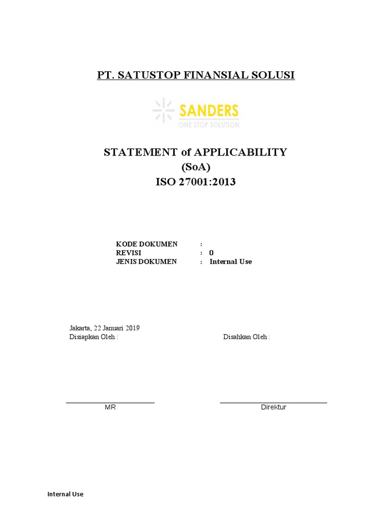 SoA (Statement of Appicability) - Sanders - Rev1 | PDF