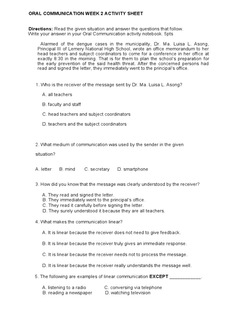 Oral Com Activity Sheet Week 2 | PDF