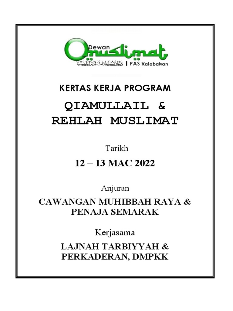 Qiamullail & Rehlah Muslimat: Kertas Kerja Program | PDF