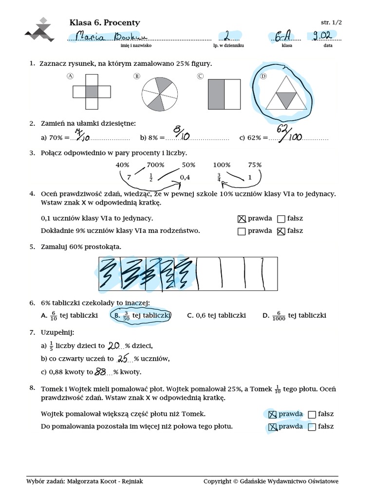 Изменено - Mariia Bovkun - Procenty Klasa 6 Grupa A | PDF