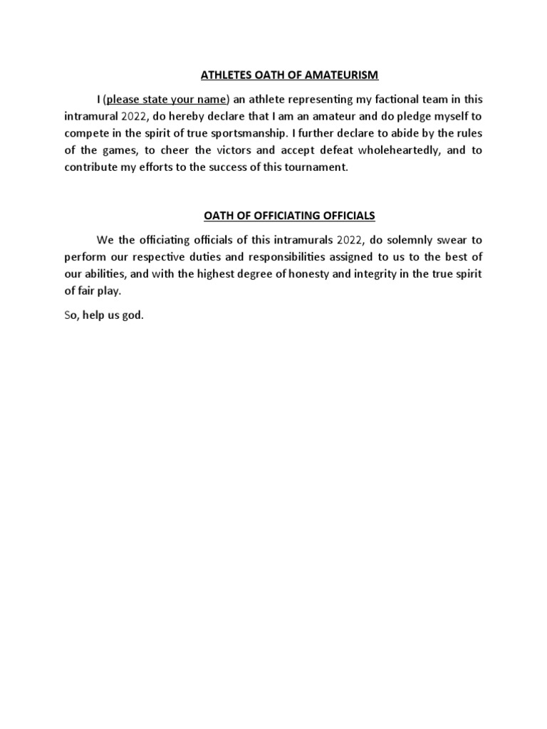 Athletes Oath of Amateurism | PDF