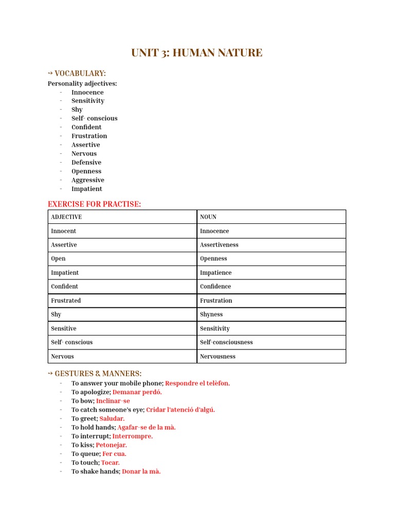Unit 3 - Human Nature | PDF