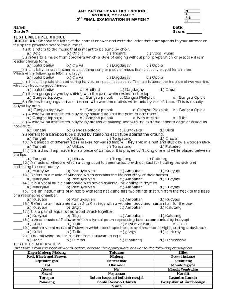 3rd Grading Exam | PDF