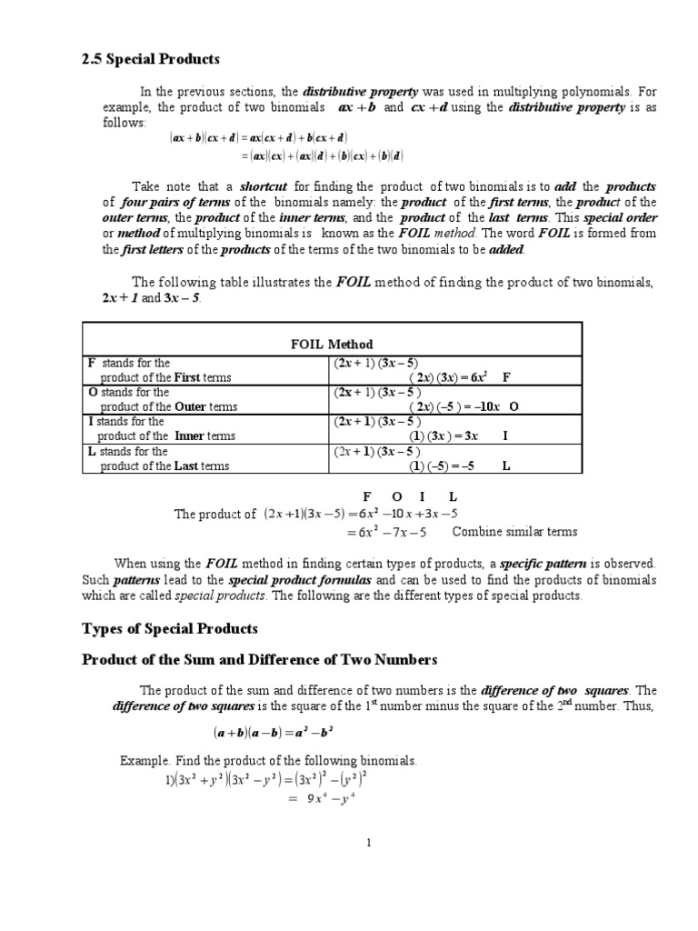 Understanding Special Products in Algebra | PDF | Factorization ...