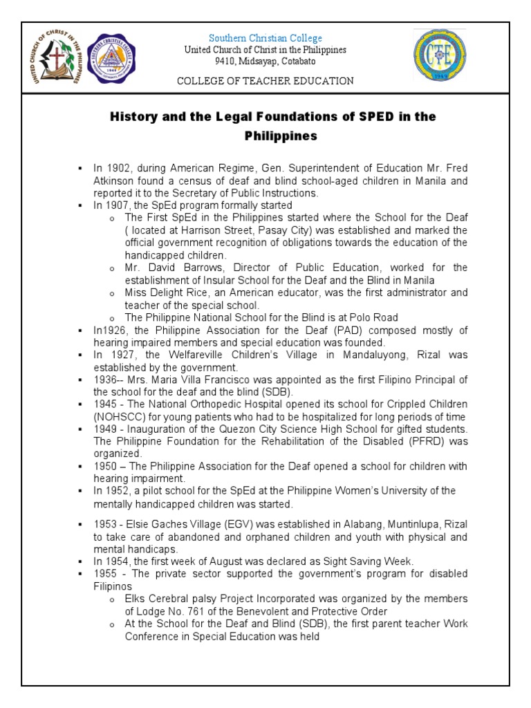SpED History and Legal Basis | PDF | Special Education | Disability