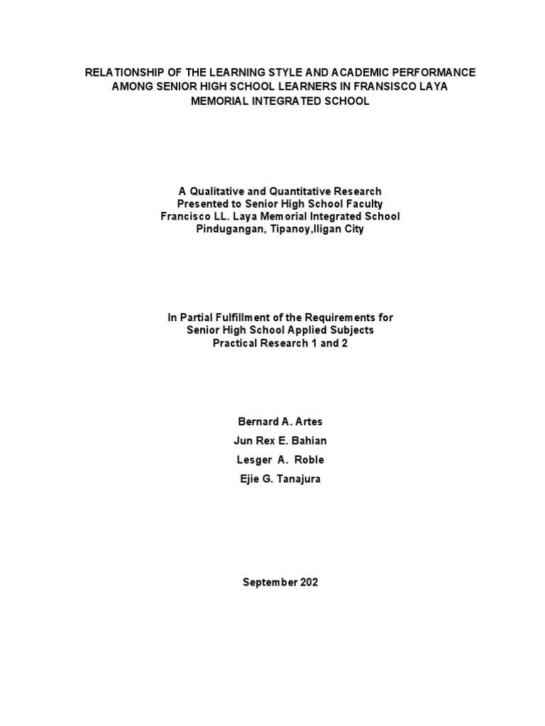 Relationship of The Learning Style and Academic Performance Research1 | PDF