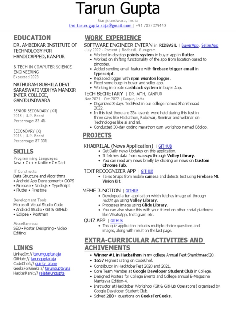 Tarun Gupta Resume | PDF | Application Software | Software Development