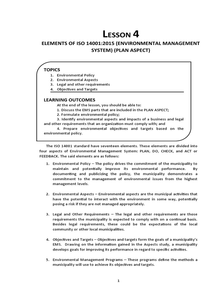 EMS Lesson 4 | PDF | Environmental Policy | Regulatory Compliance