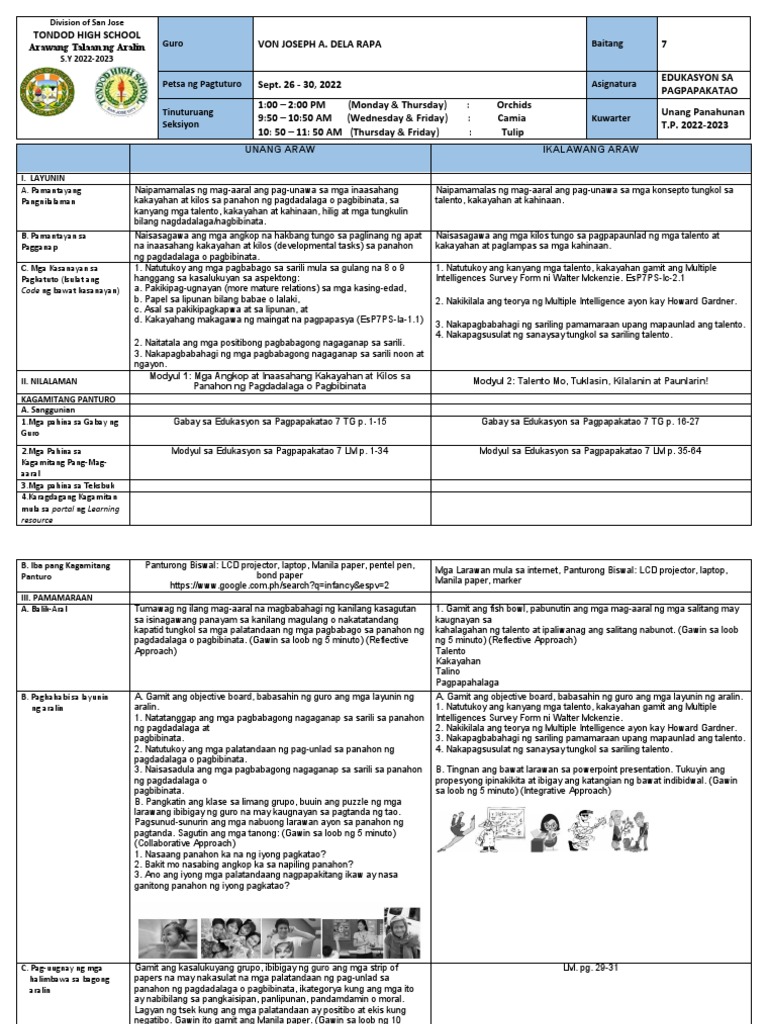 ESP 7 - Week 6 DLL | PDF