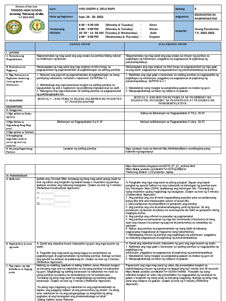 ESP 8 - Week 6 DLL | PDF