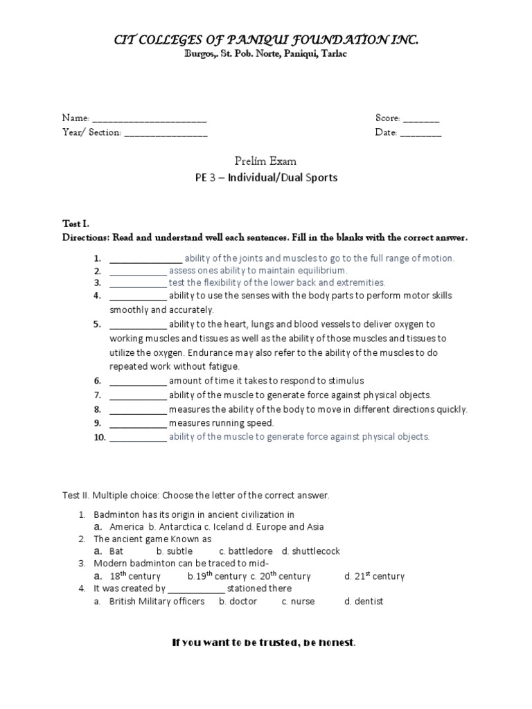 Assessing Physical Fitness: A Preliminary Exam for Individual and Dual Sports | PDF | Skeletal ...