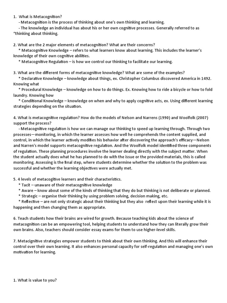 Understanding Metacognition An Analysis Of The Concept Models