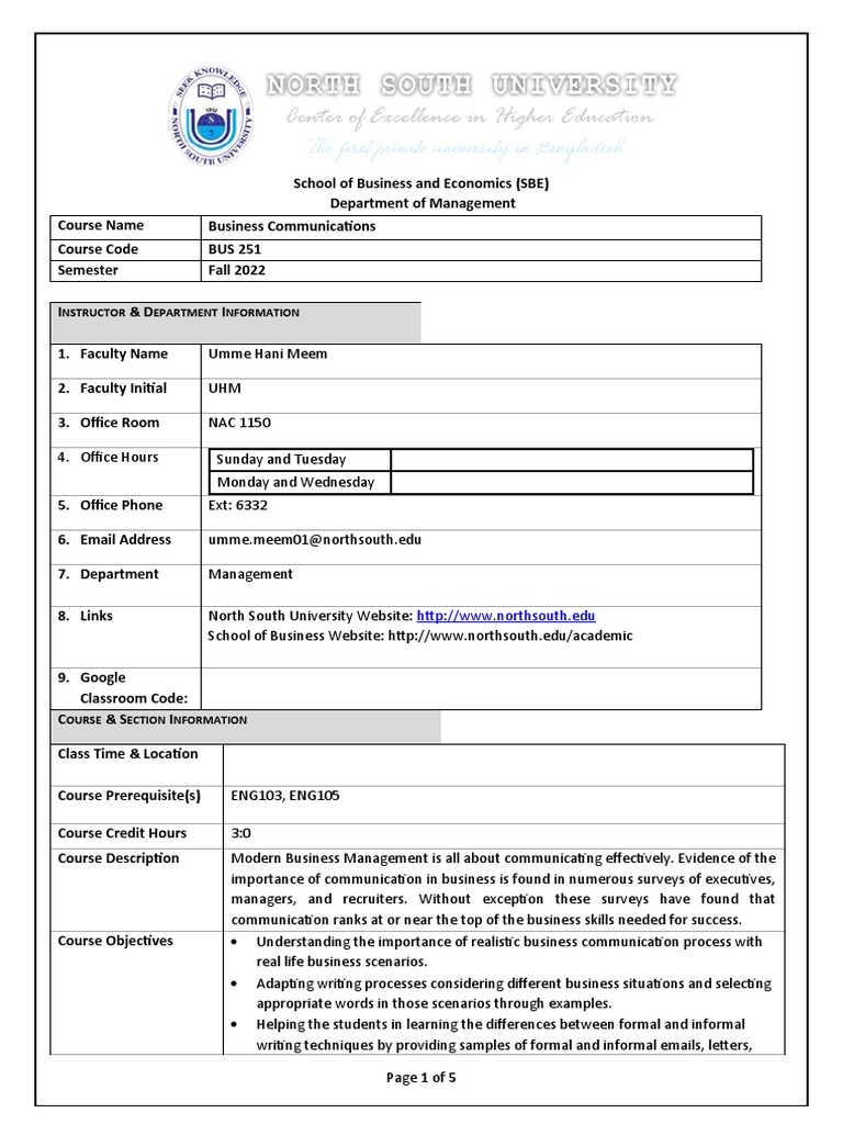 Communicating For Success A Syllabus For Business Communications Pdf