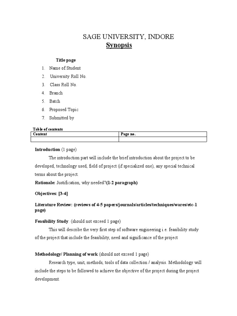 Synopsis Format | PDF | Feasibility Study | Science