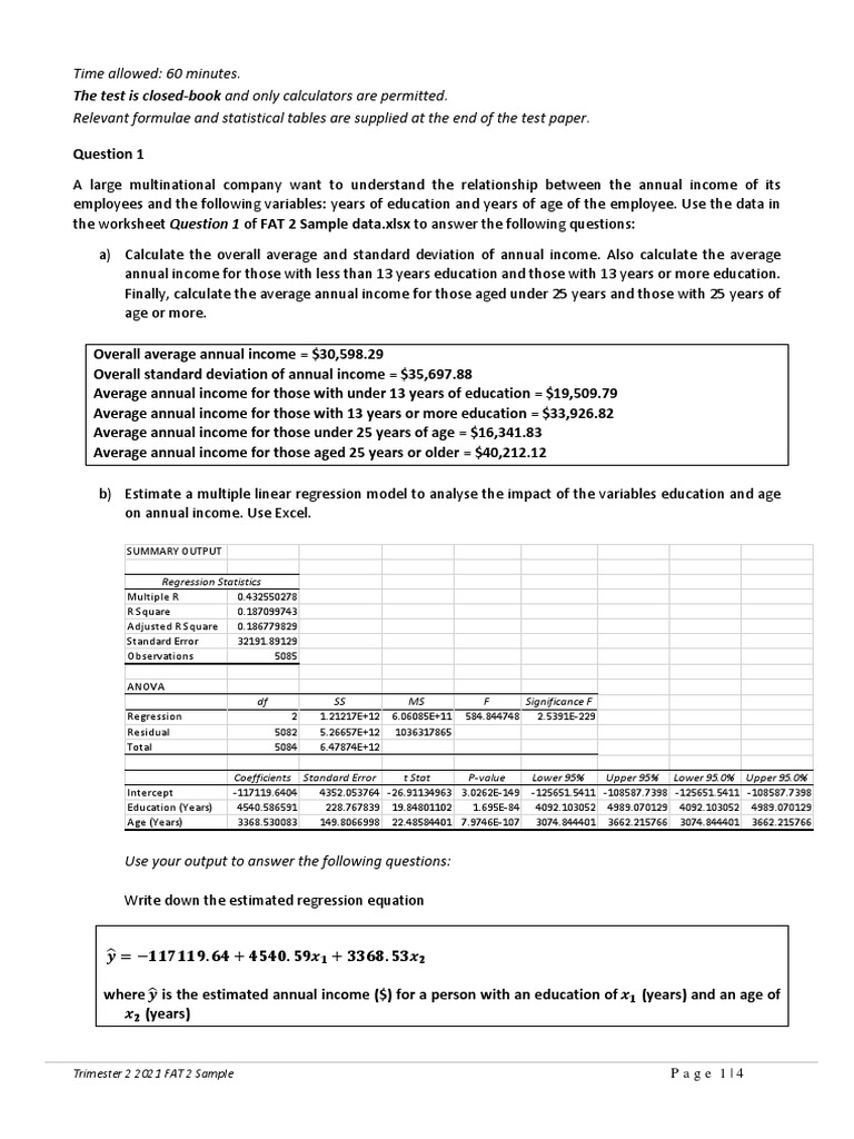 FAT 2 - Sample Solutions | PDF | Errors And Residuals | Regression Analysis