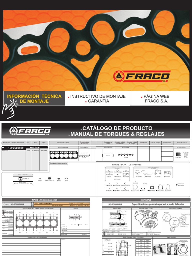 Catlogo de Producto Manual de Torques de Apriete de La Culata de ...