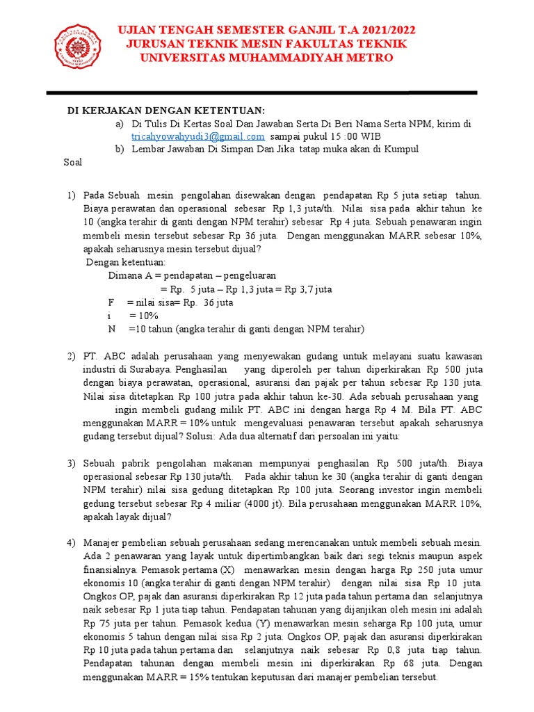 UTS Analisa Teknik Biaya | PDF