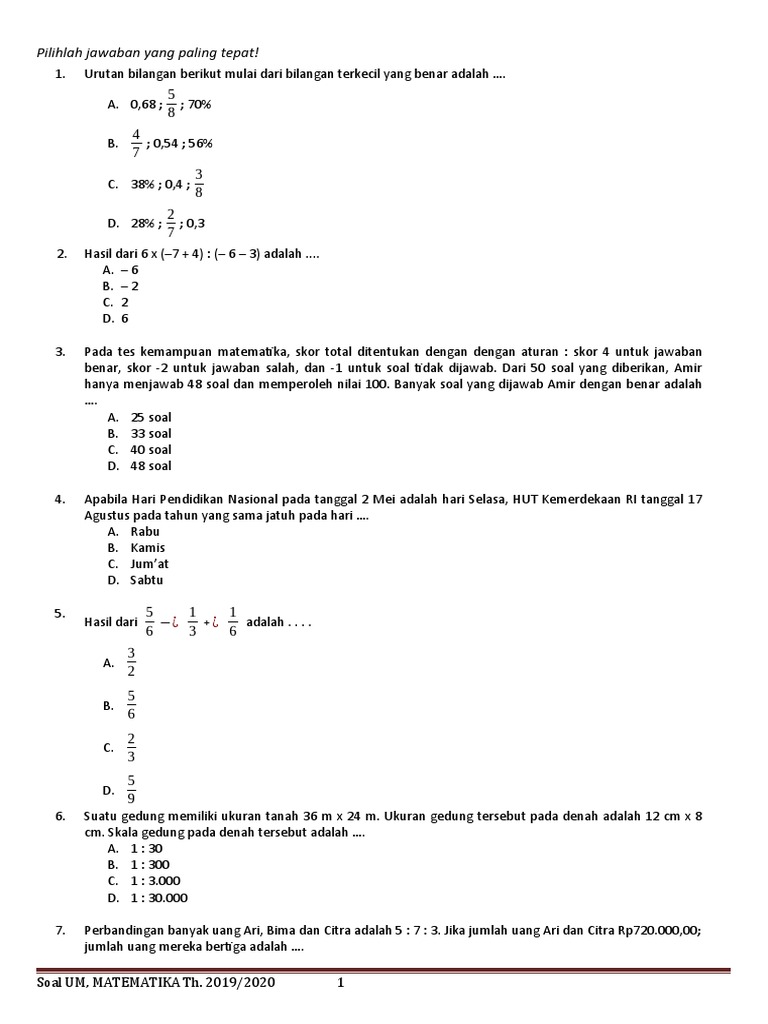 Soal Um Matemtika 2020 | PDF