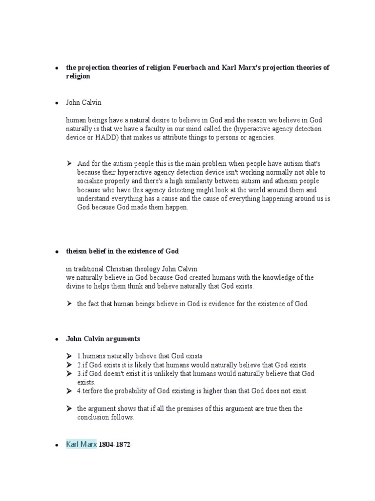 Comparing Projection Theories of Religion: Feuerbach, Marx, and the ...