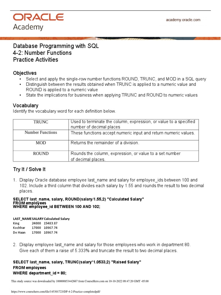 DP 4 2 Practice Completed PDF | PDF | Numbers | Databases
