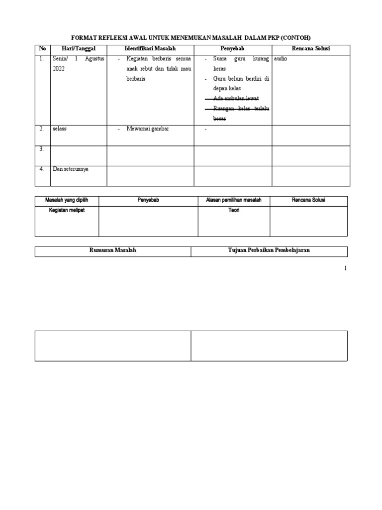 Form Refleksi Dan Contoh Pengisiannya | PDF