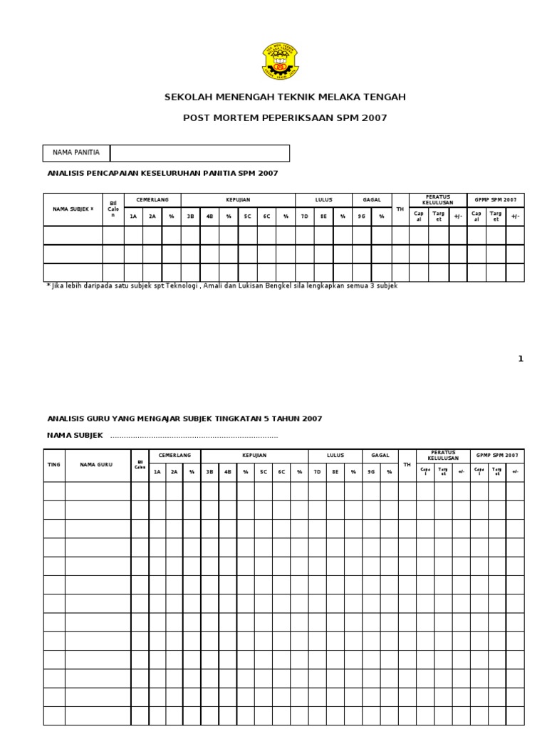 Borang Post Mortem SPM | PDF