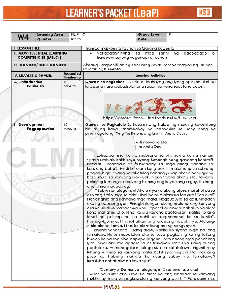 LeaP Filipino G9 Week 4 Q3 | PDF
