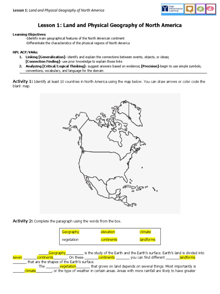 Lesson 1-Land and Physical Geography of North | PDF | North America ...