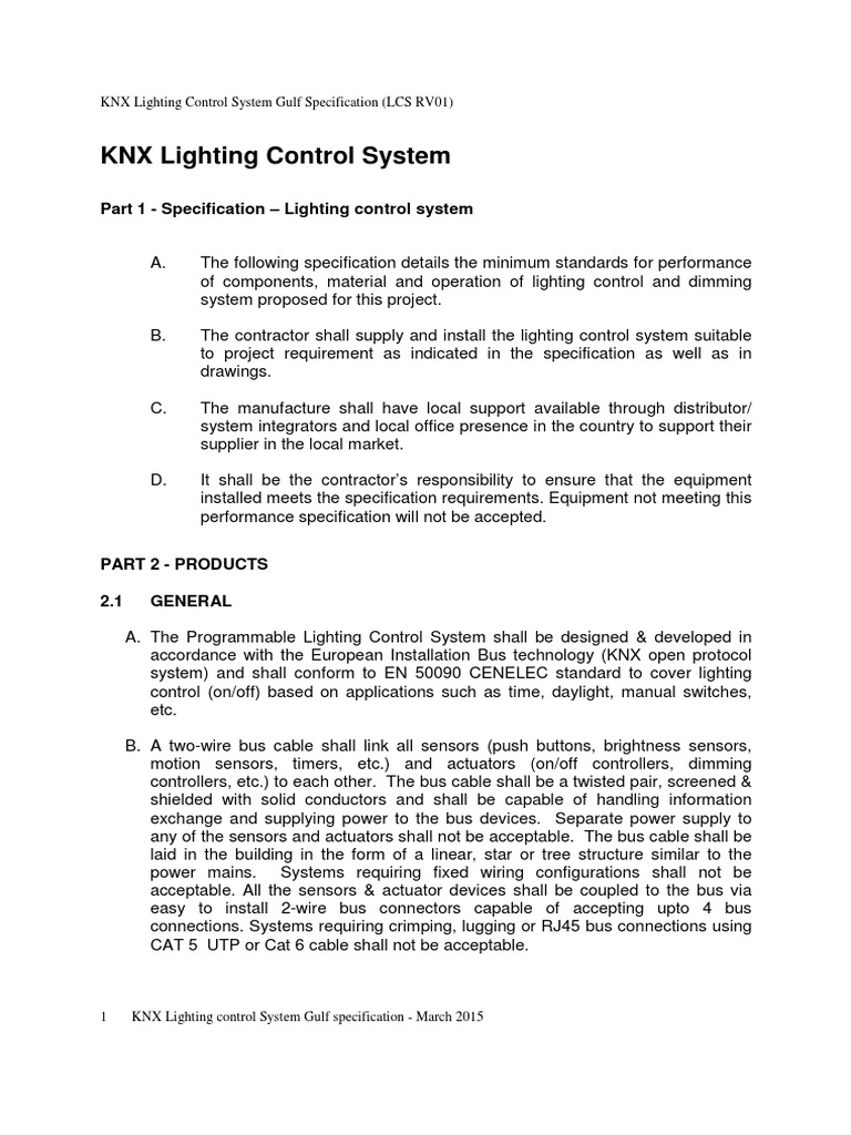 KNX Lighting Control System Specfication (LCS RV01) | Download Free PDF | Switch | Electrical ...