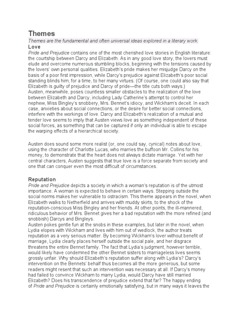 Pride and Prejudice Themes | PDF