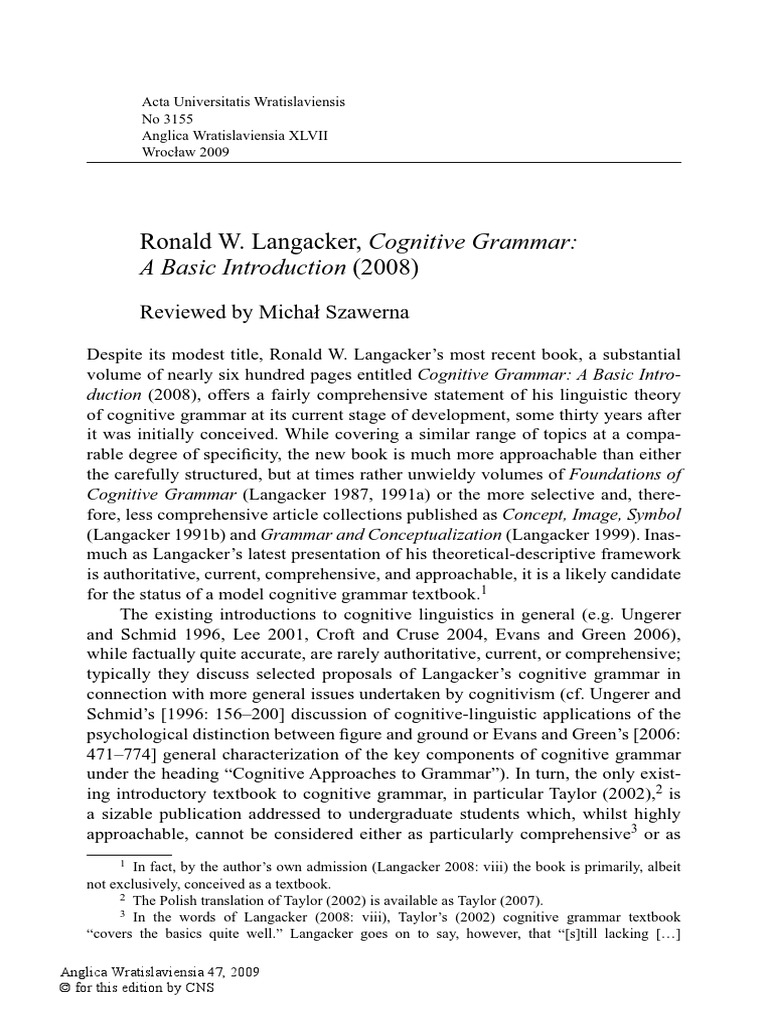 Ronald W. Langacker, Cognitive Grammar:: A Basic Introduction (2008 ...