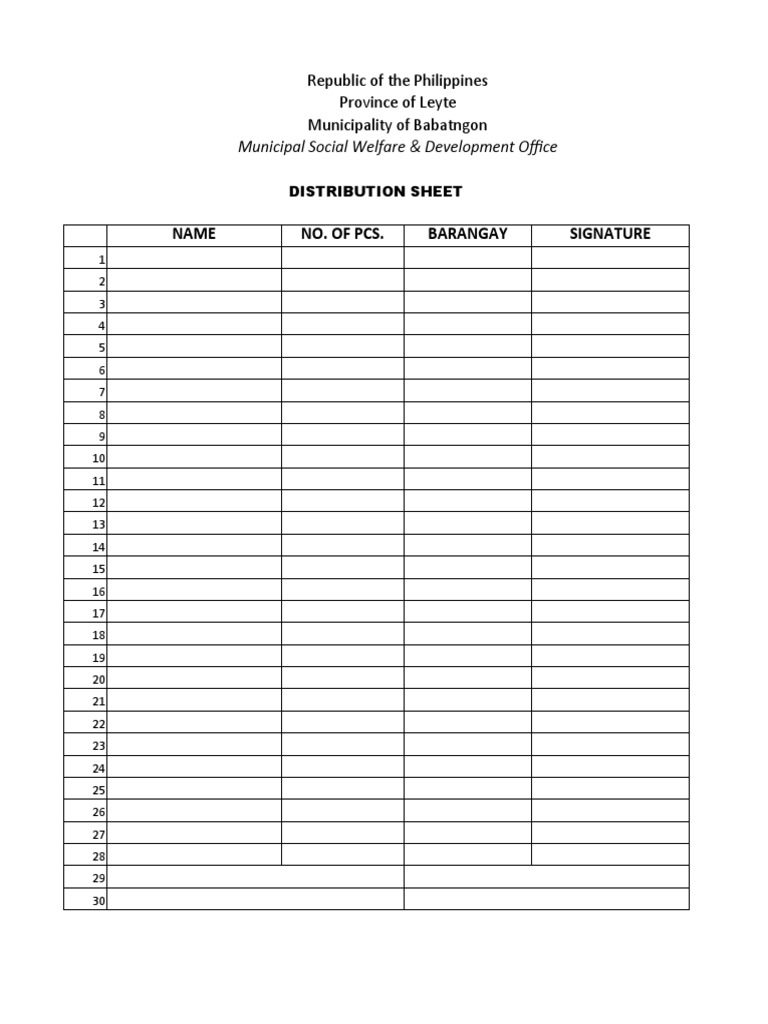 Relief Distribution Sheet Template | PDF