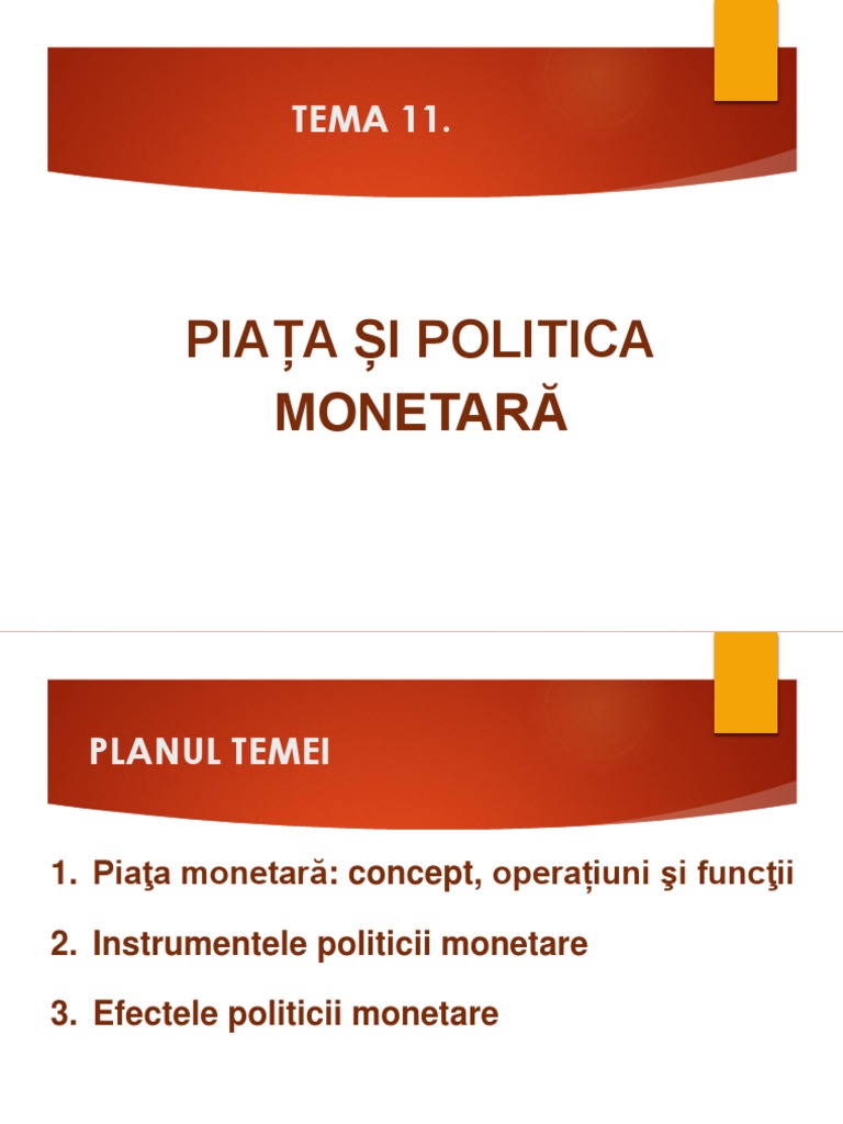 Tema 11. Piața Și Politica Monetara | PDF