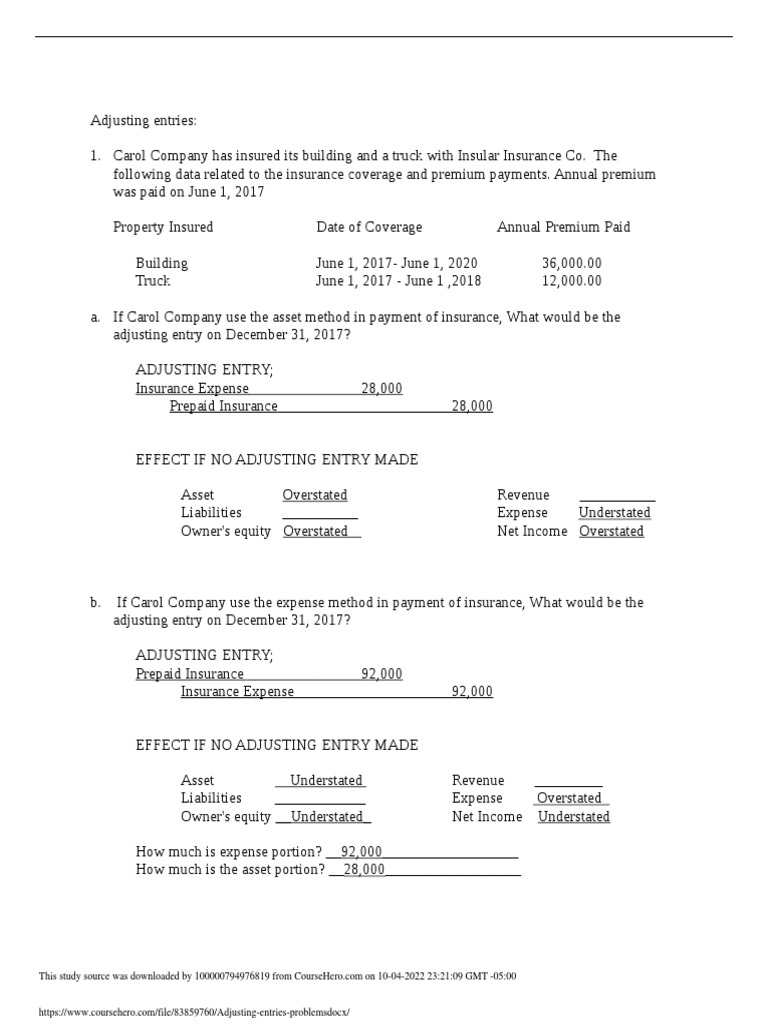 Adjusting Entries for Carol Company | PDF | Debits And Credits ...
