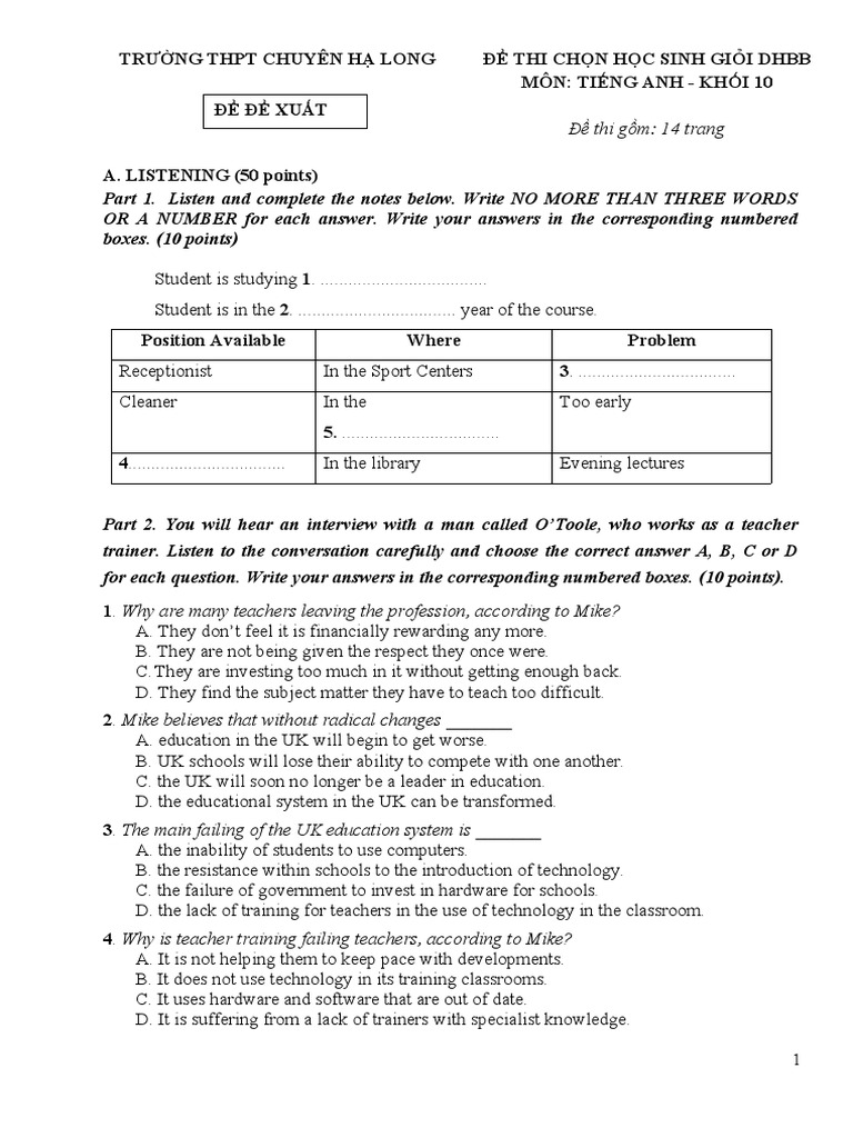 ĐỀ XUẤT - TIẾNG ANH 10 | PDF