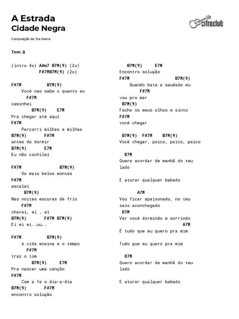 Cifra Club - Cidade Negra - A Estrada | PDF