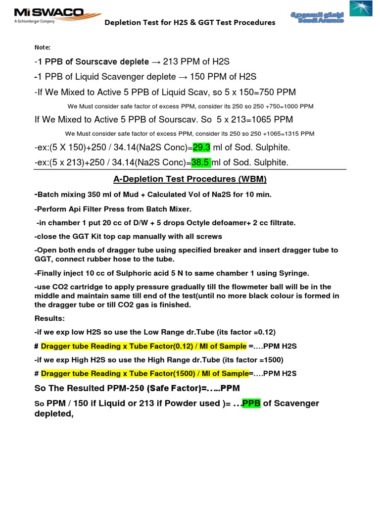 Depletion Test & GGT Test Procedure For H2S in WBM and OBM | PDF | Flow ...