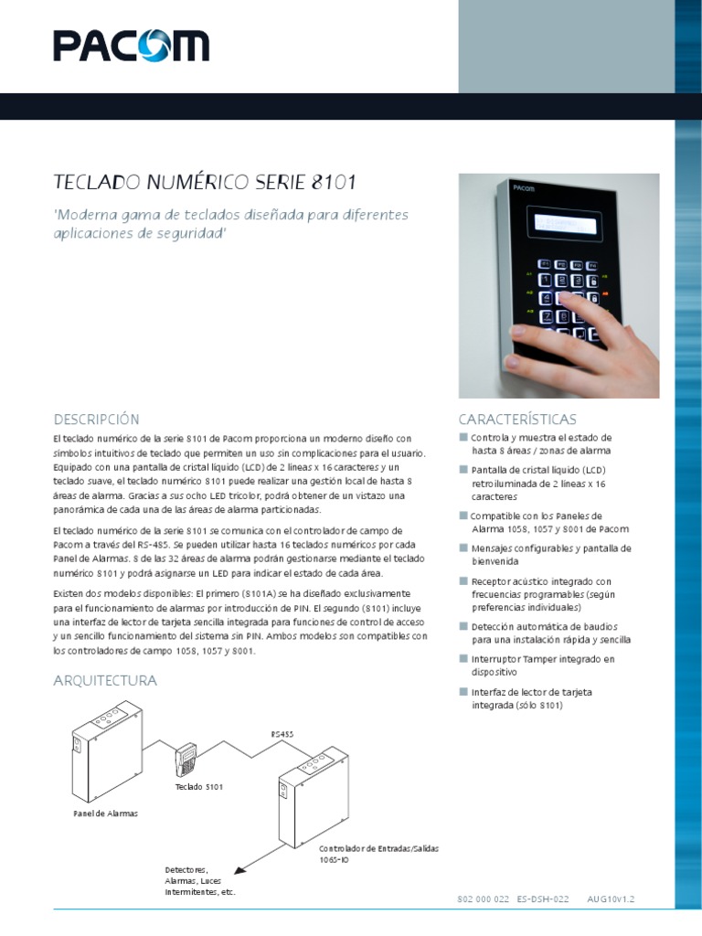 Pacom 8101 Series Keypad Datasheet Spanish Language | Teclado ...